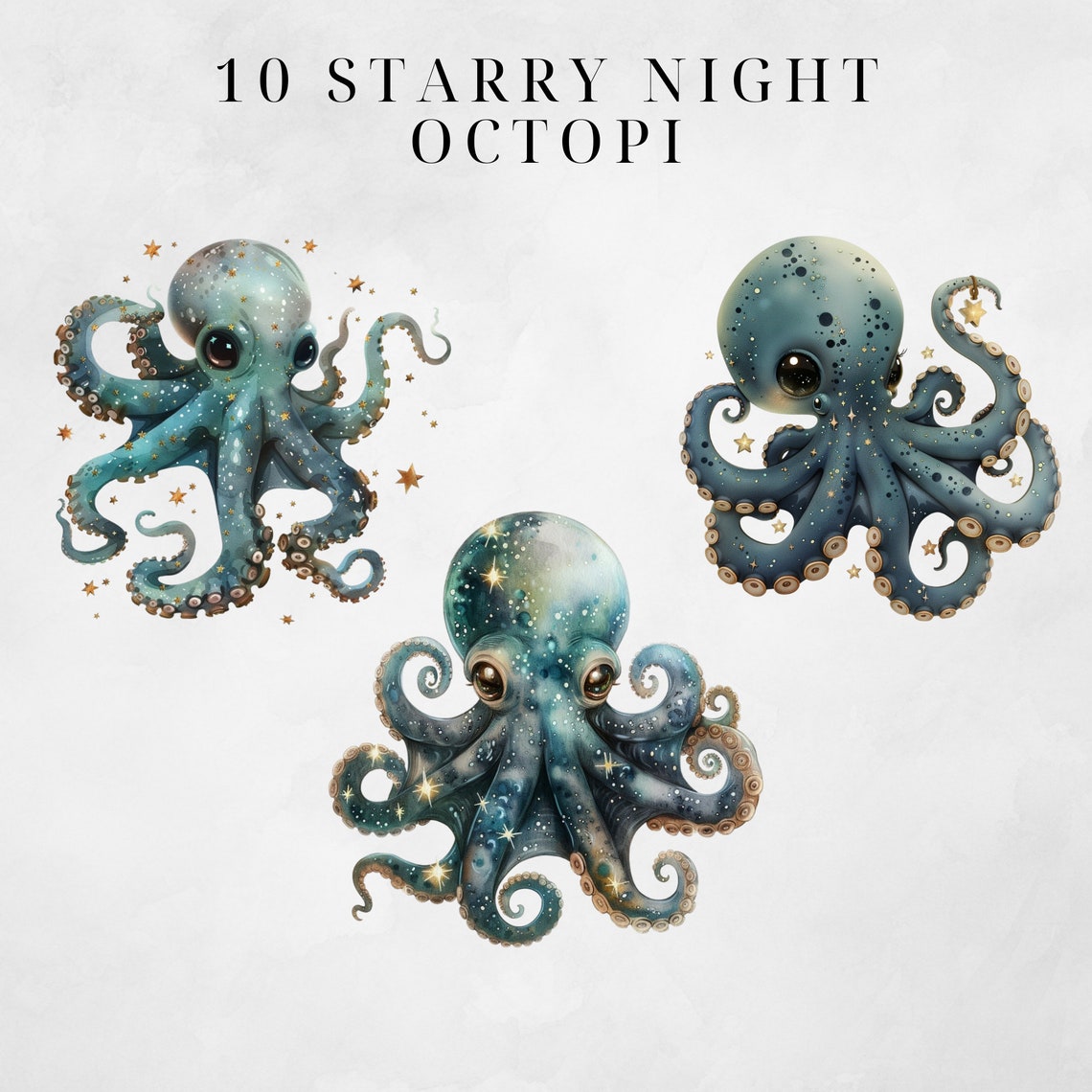Watercolor Octopus Clipart Starry Night Octopus Clipart Octopus Bundle ...