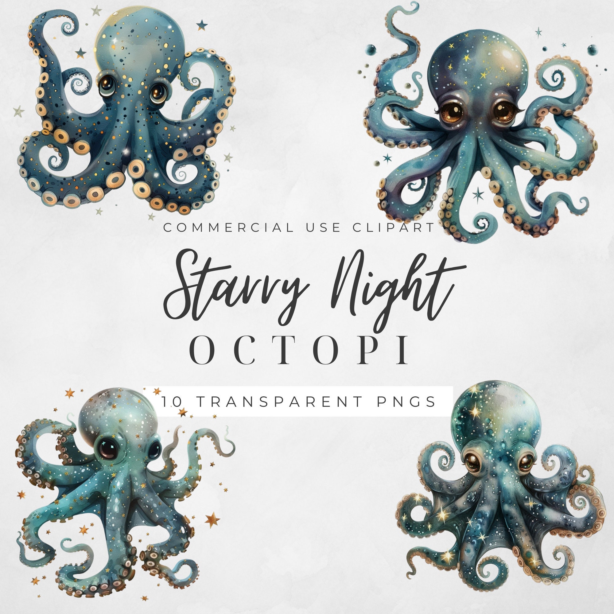 Watercolor Octopus Clipart Starry Night Octopus Clipart Octopus Bundle ...