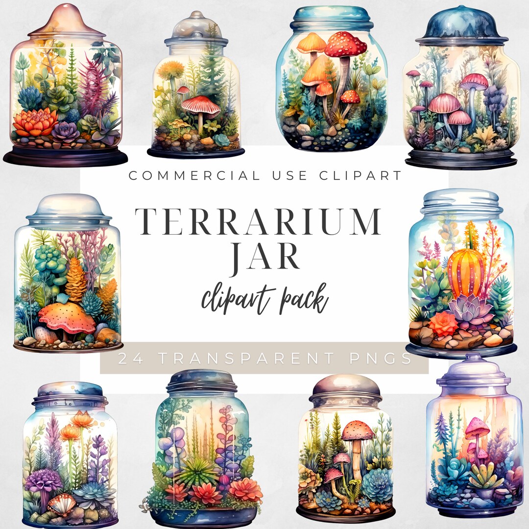 Terrarium Clip Art Watercolor Terrarium Fantasy Jar Clipart Watercolor ...