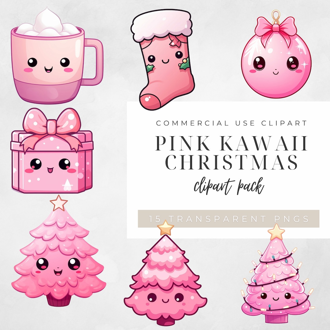 Cute Kawaii Christmas Clipart Pink Christmas PNG Santa Claus Clipart ...