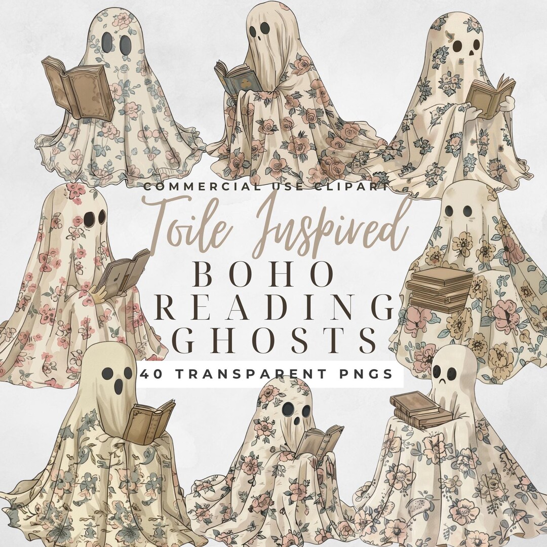 Reading Ghost Clipart Floral Ghost Clipart Bookish Ghost Clipart Groovy ...