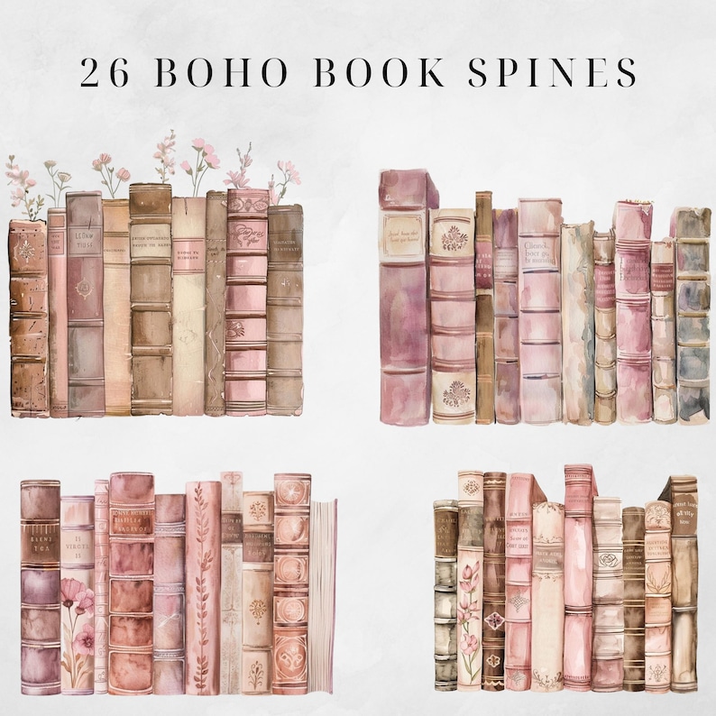 Clipart of Book Spines Watercolor Valentines Day Clipart Books Book ...