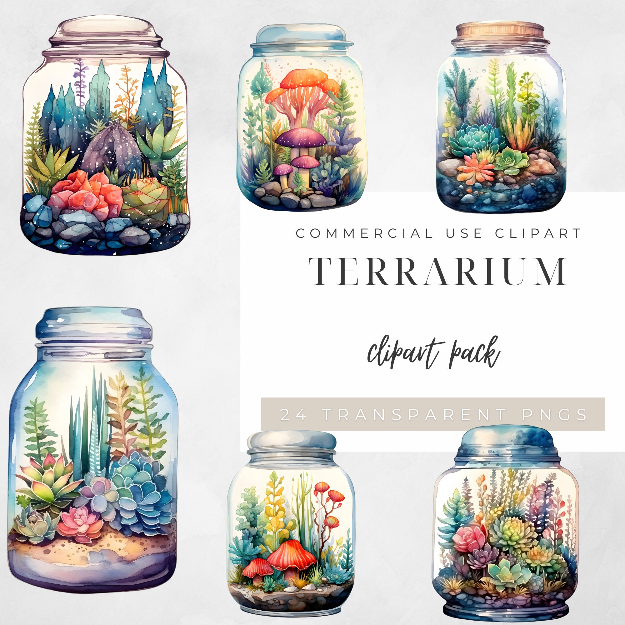 Terrarium Clip Art Watercolor Terrarium Fantasy Jar Clipart Watercolor ...