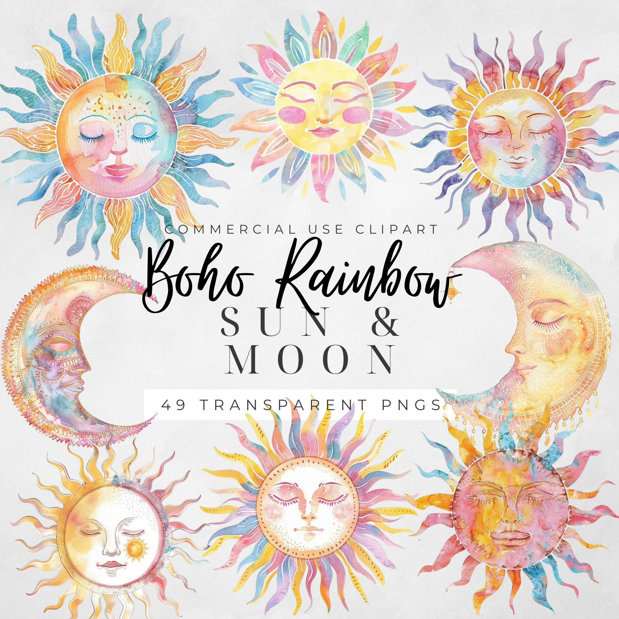 Boho Sun Clipart Sun Moon and Star Clipart Sun and Moon Clipart Boho ...