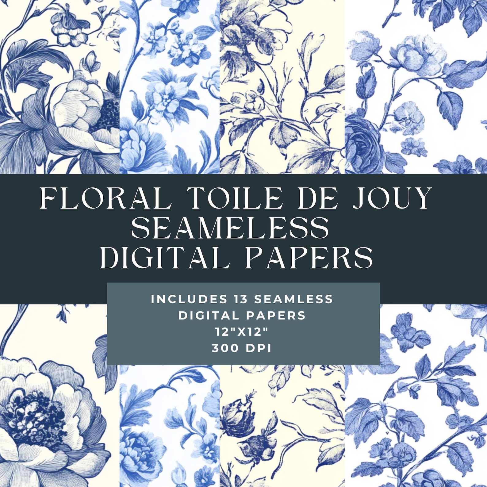 Seamless Toile Commercial Use Blue Toile Seamless Pattern French Toile ...
