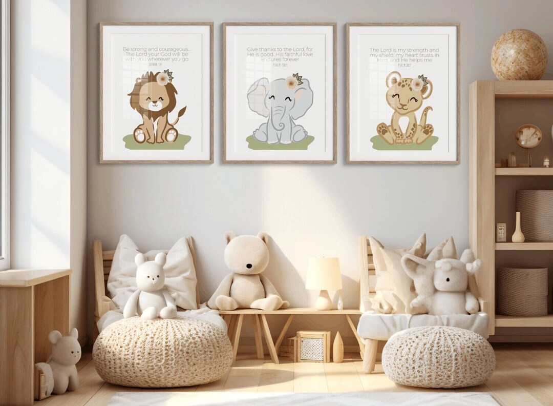 Safari Girl Nursery Bible Verse Prints Set of 5 Christian Nursery Decor ...