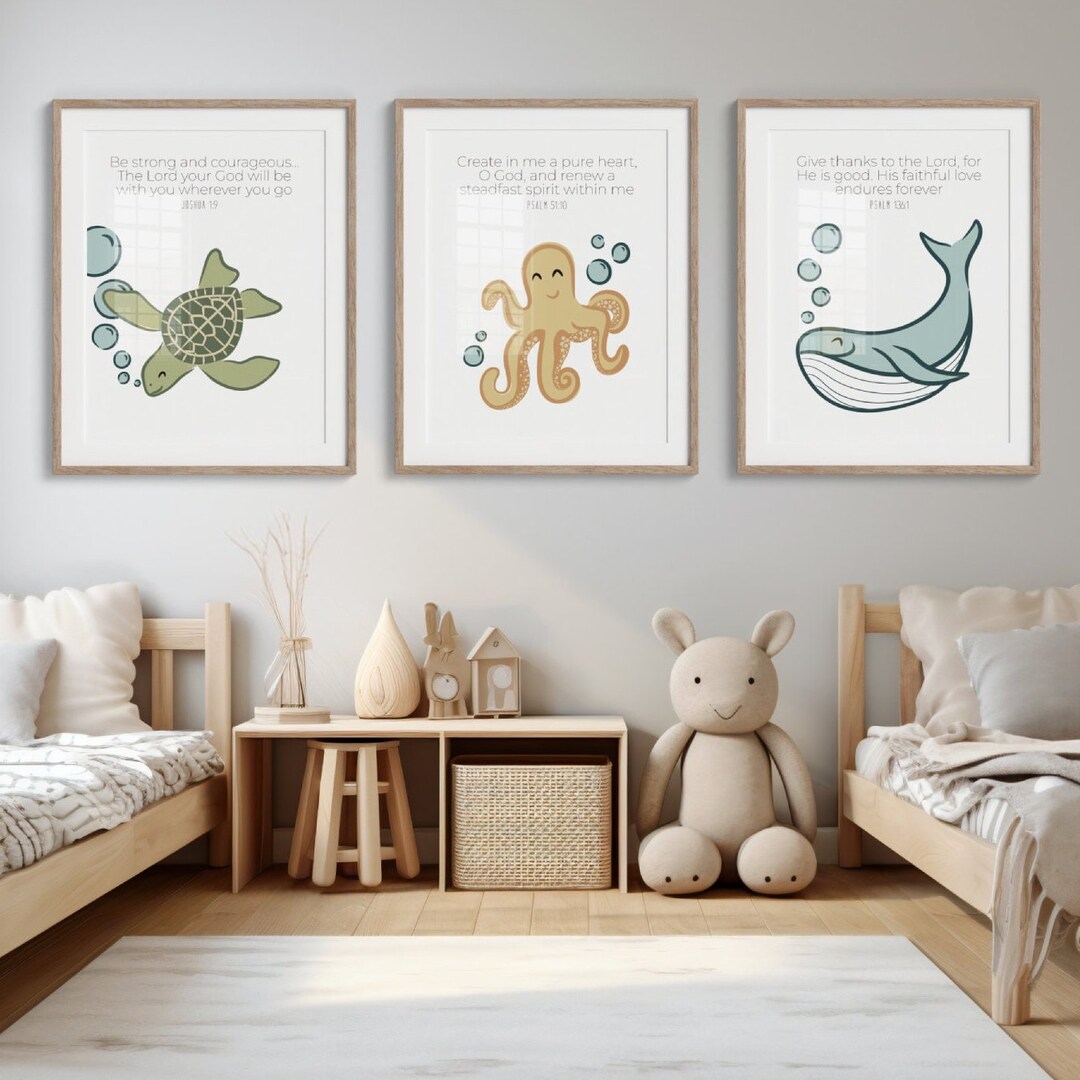 Ocean Boys Nursery Bible Verse Prints Set of 4 Christian Nursery Decor ...