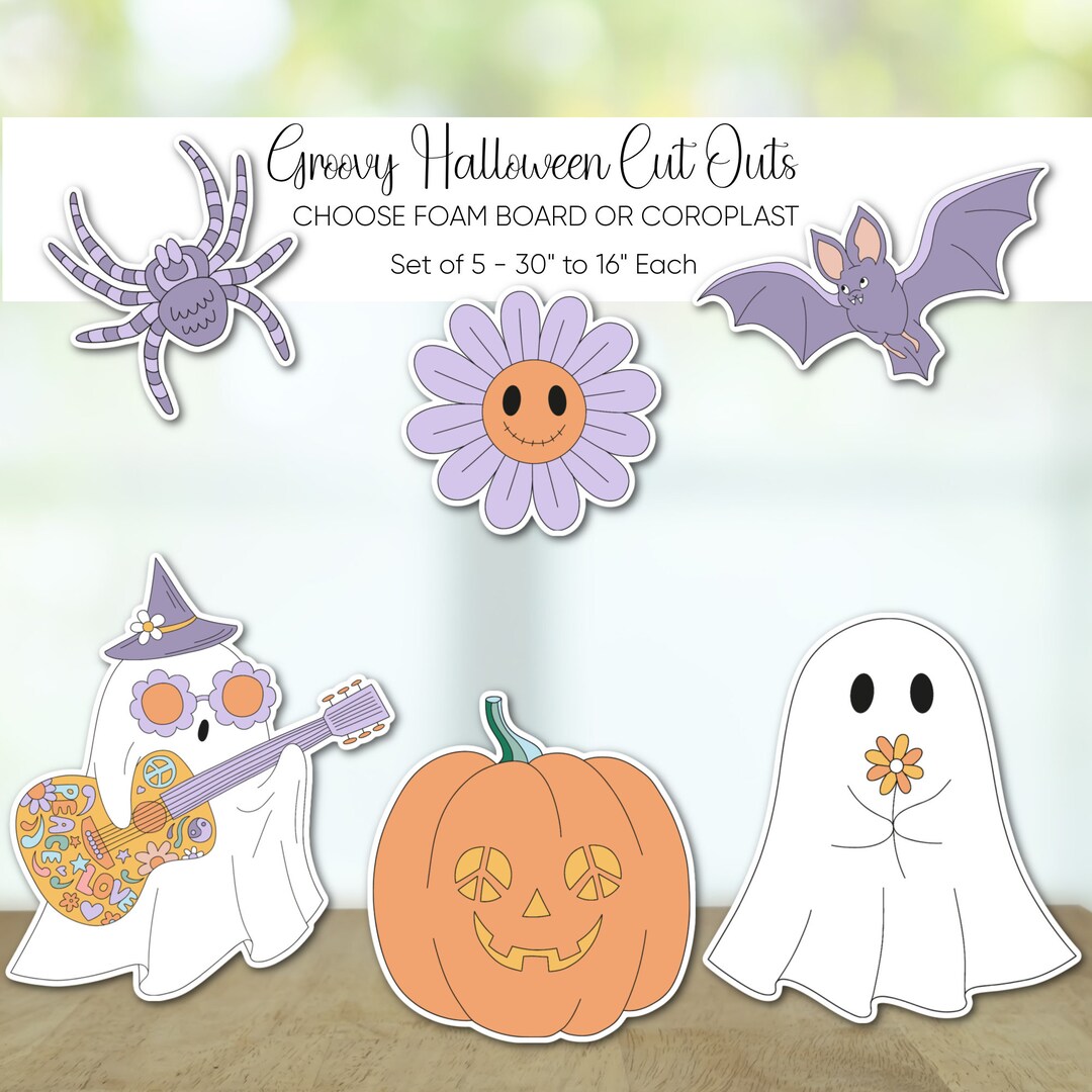 Set of 6 Groovy Halloween Cut Outs, Hippie Halloween Party Decorations ...