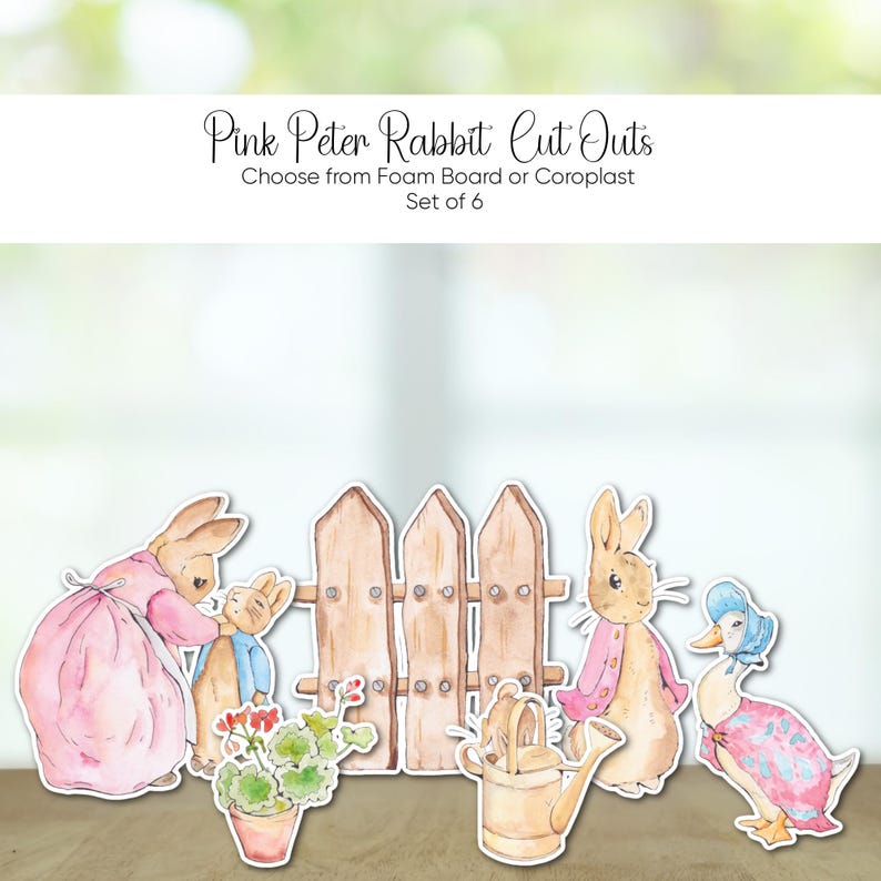 Pink Peter Rabbit Backdrop and Cut Outs, Pink Peter Rabbit Baby Shower ...