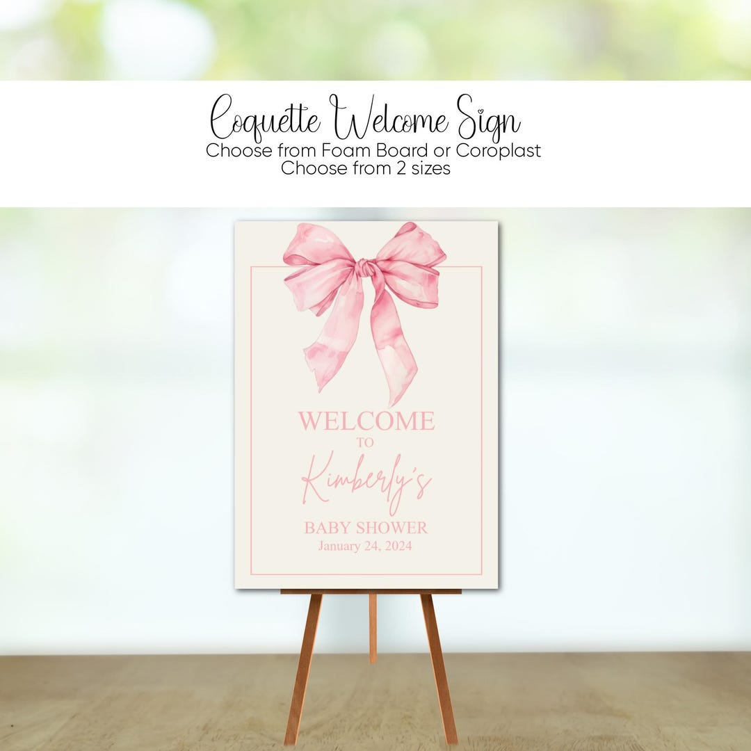 Coquette Welcome Sign – Pink Bow Baby Shower or Bridal Shower Sign ...