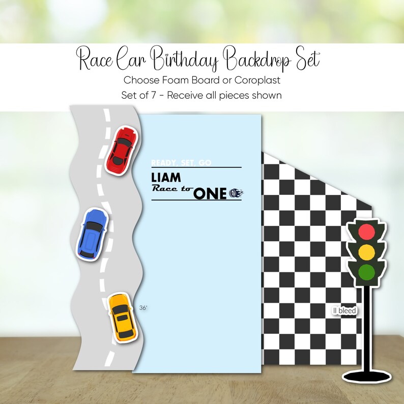 Set of 7 Race Car Birthday Backdrop Set and Props, Race Car Themed ...
