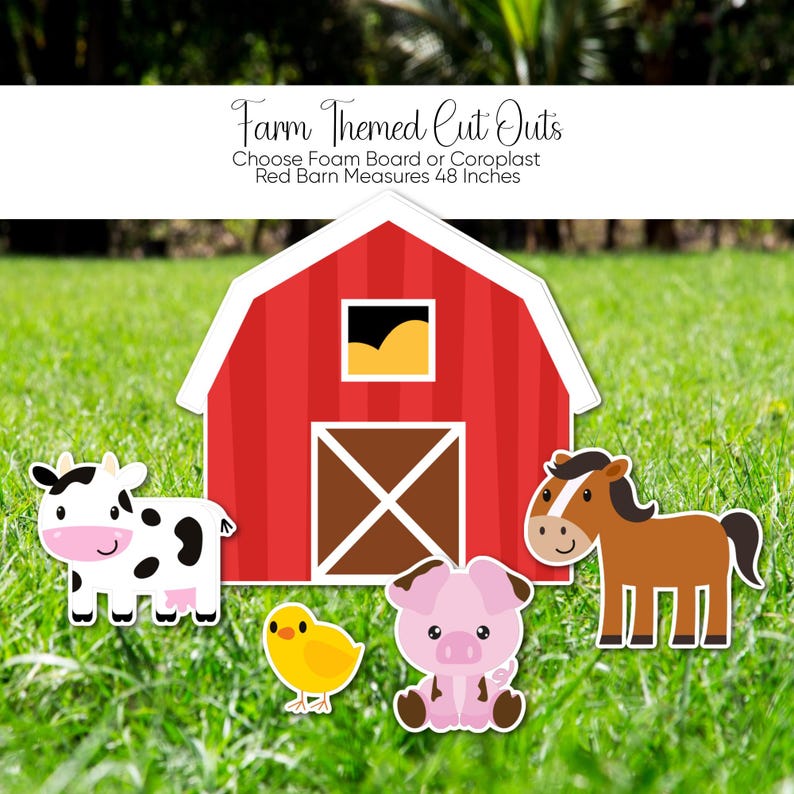 Red Barn and Farm Animals Cut Outs, Farm Themed Birthday Props, Farm ...