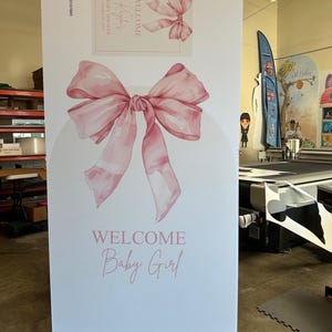 Coquette Pink Bow Welcome Sign & Backdrop: Baby Shower, Bridal Shower ...