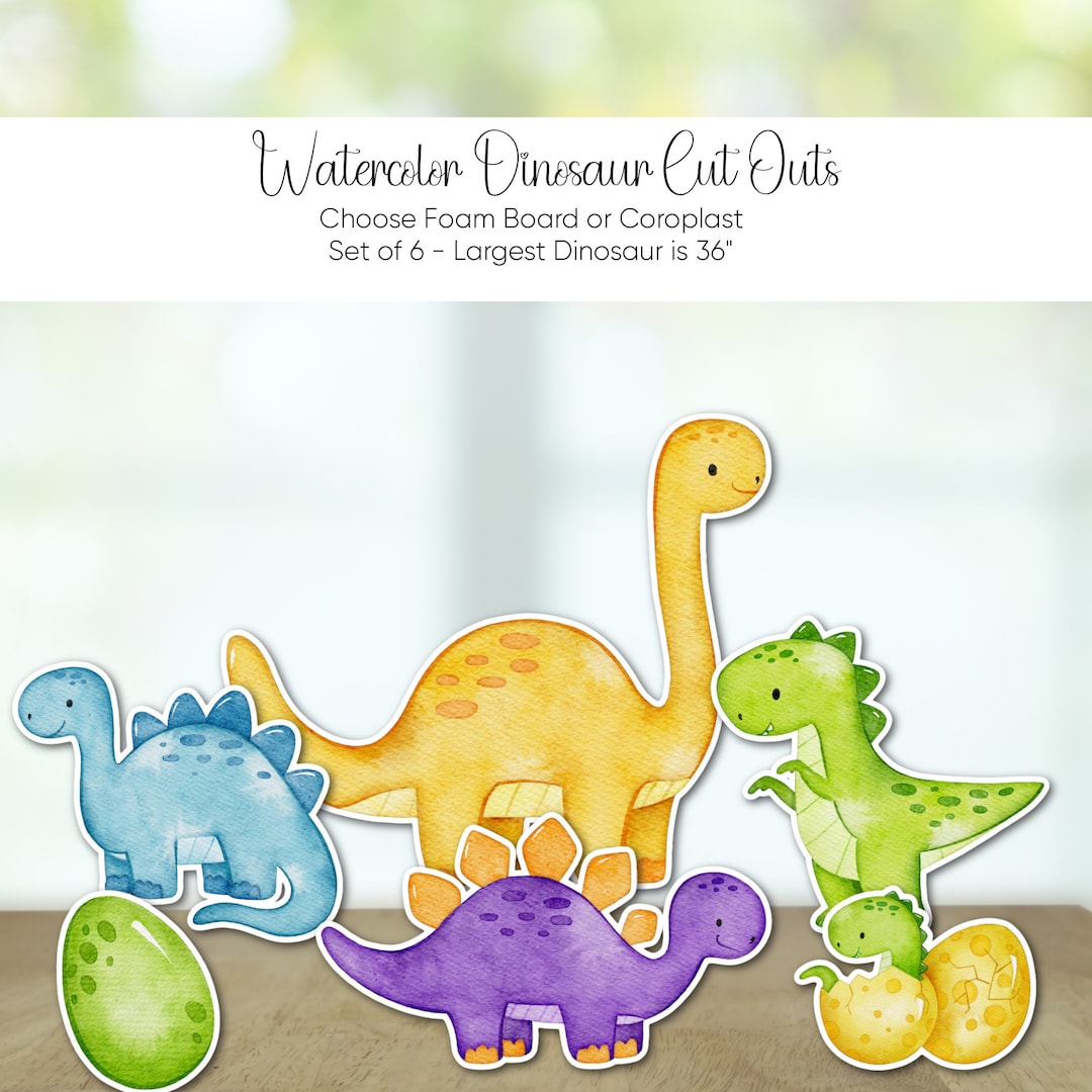 Set of 6 - Watercolor Dinosaur Birthday Props, Dinosaur Themed ...