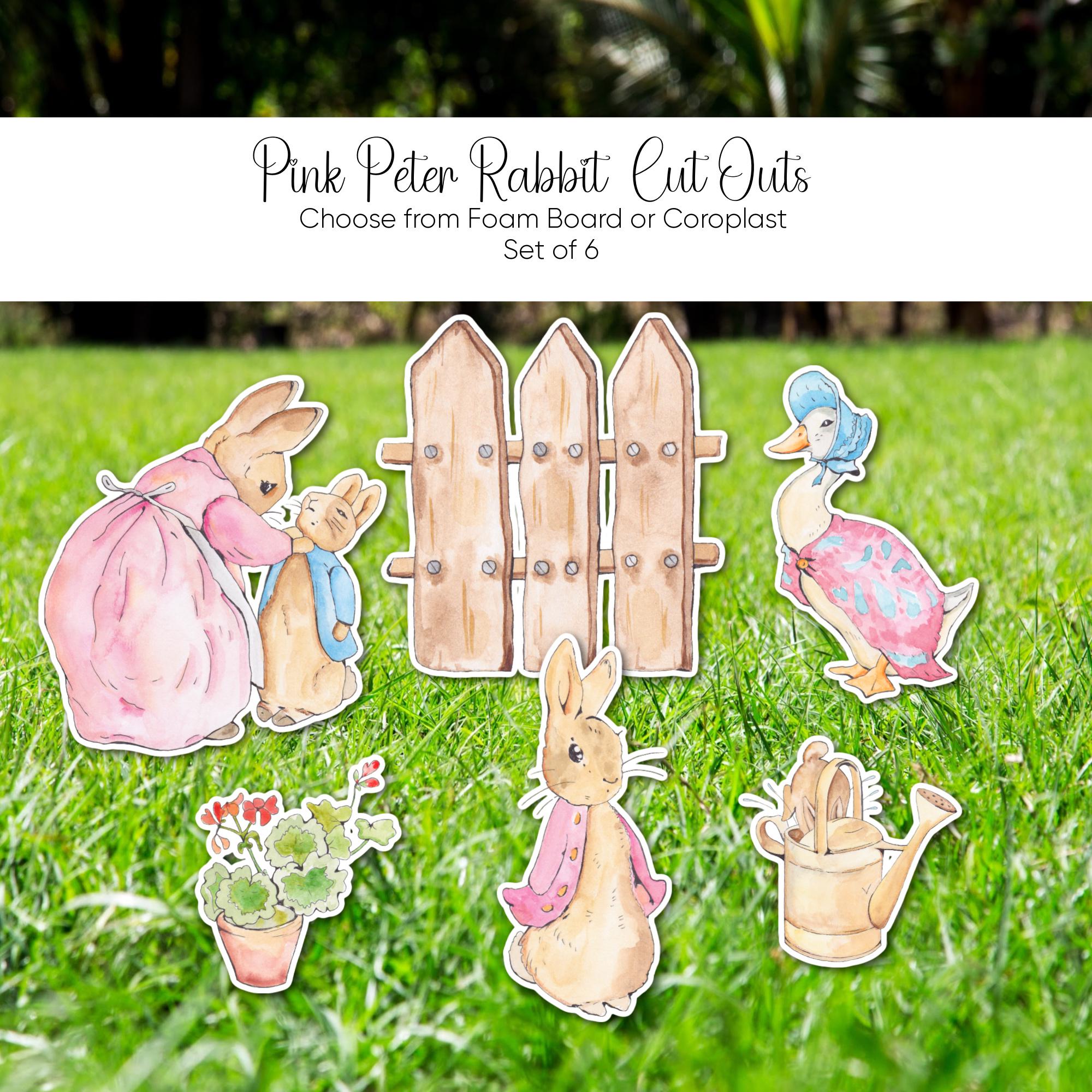 Pink Peter Rabbit Backdrop and Cut Outs, Pink Peter Rabbit Baby Shower ...