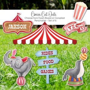Set of 7 Circus Themed Cut Outs, Personalized Big Top Circus Birthday ...