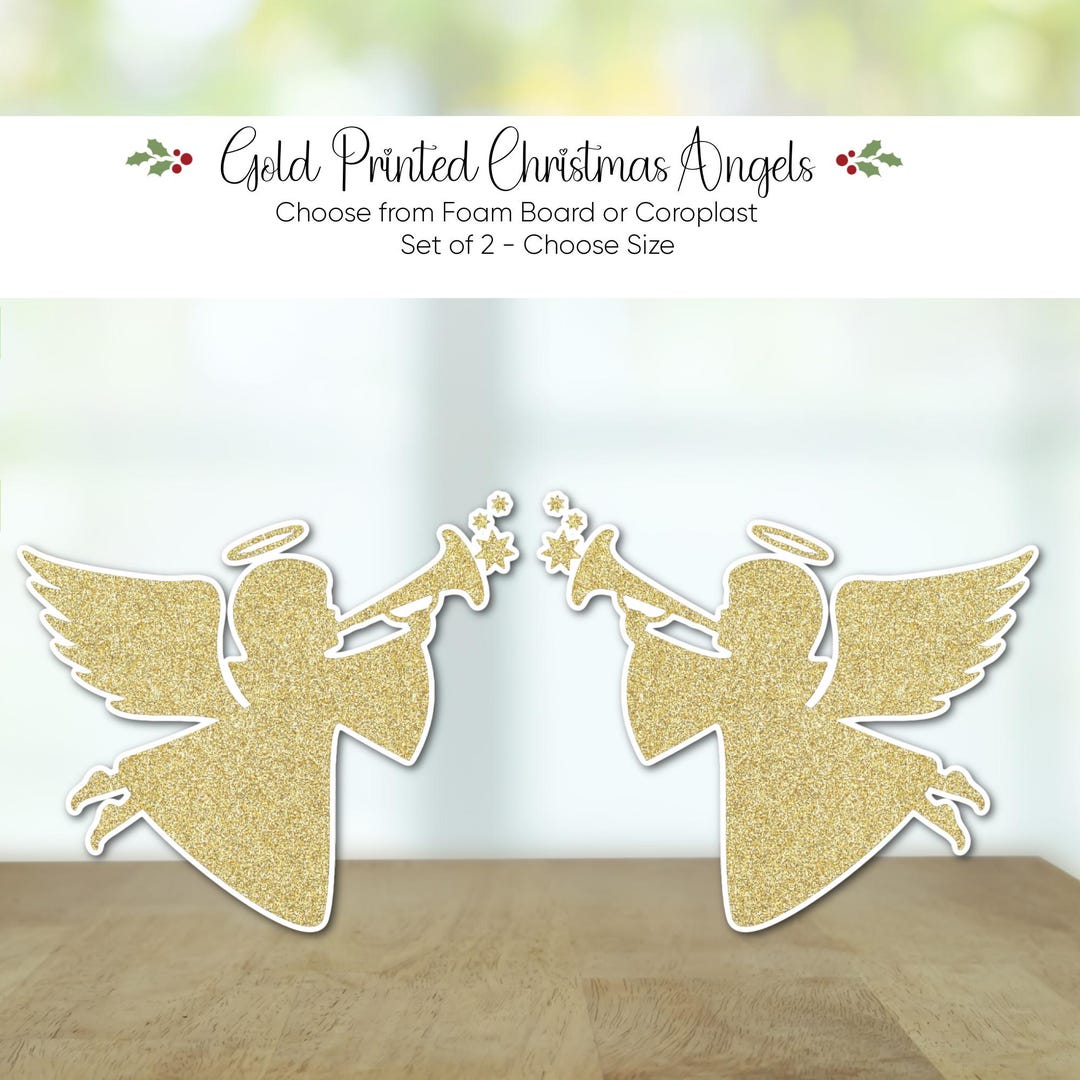 Set of 2 Printed Gold Glitter Angel Cut Outs, Christmas Angel Props ...