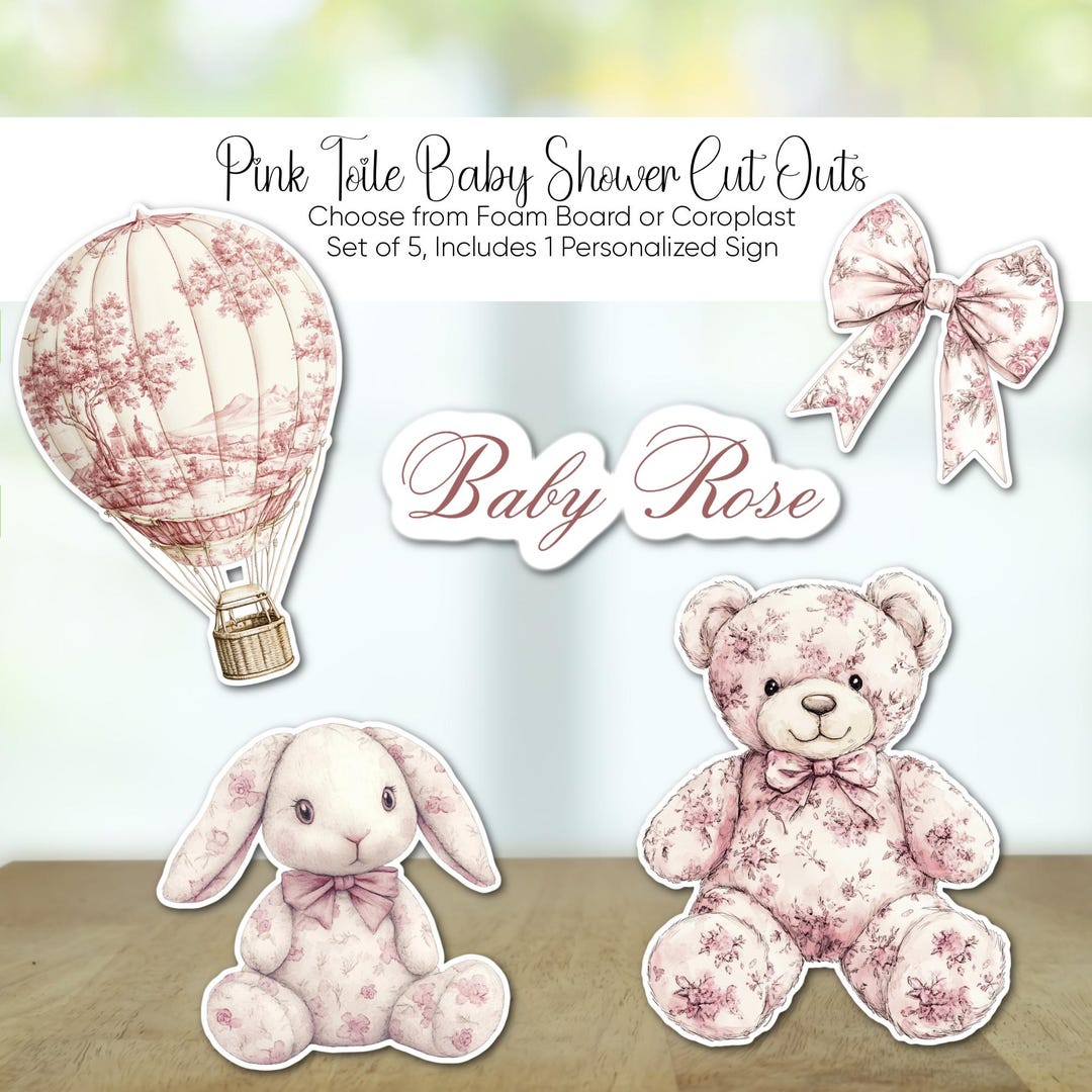 Pink Baby Toile Baby Shower Cutouts: Teddy Bear, Bunny Photo Props - Etsy