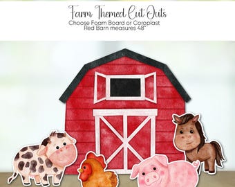 Red Barn and Farm Animals Cut Outs, Farm Themed Birthday Props, Farm ...