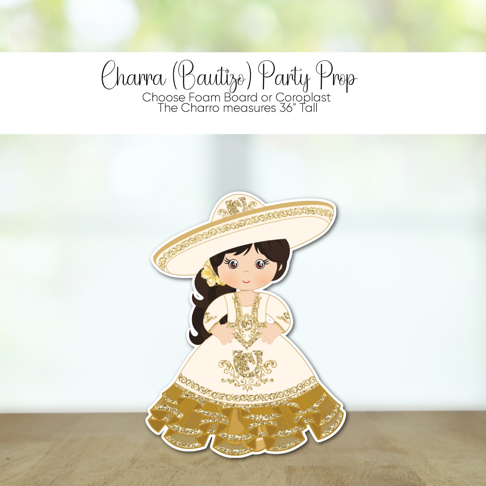 Baptism Charra Cut Out, Bautiza Gold Charra Prop, Charra Birthday Cut ...