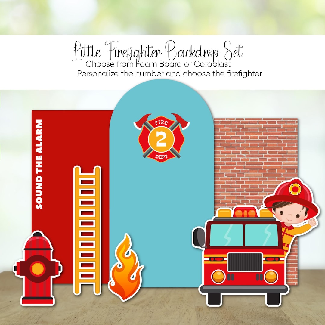 Little Firefighter Personalized Backdrop Set, Fireman Birthday Props ...