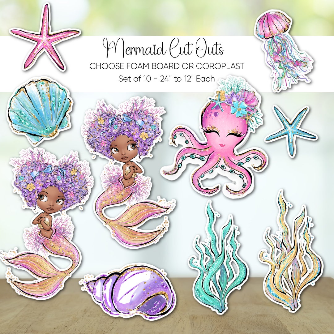 Set of 10 Mermaid Birthday Cut Outs, Under the Sea Birthday Props ...