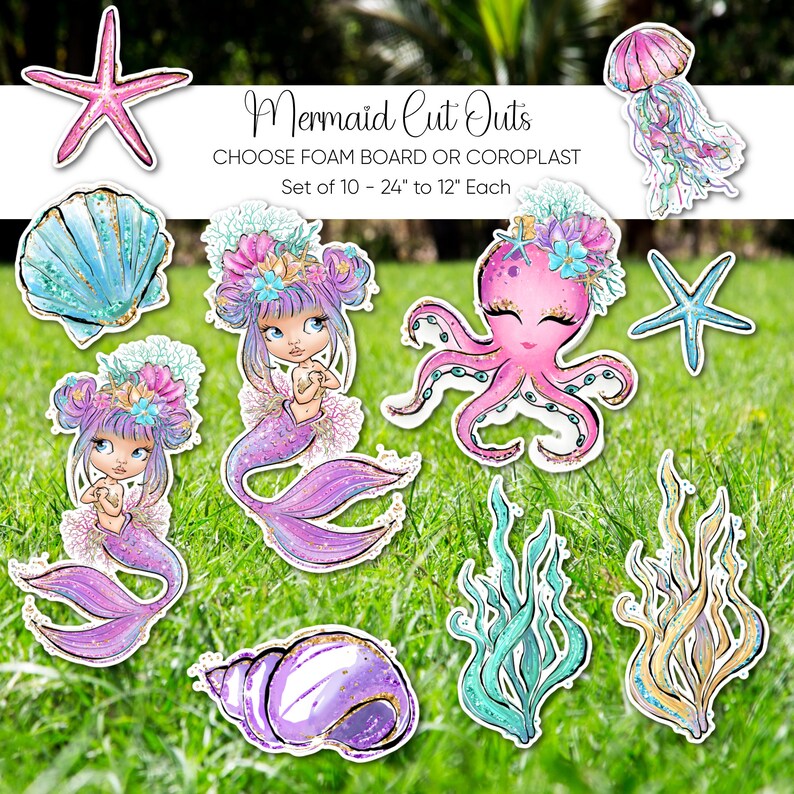 Set of 10 Mermaid Birthday Cut Outs, Under the Sea Birthday Props ...