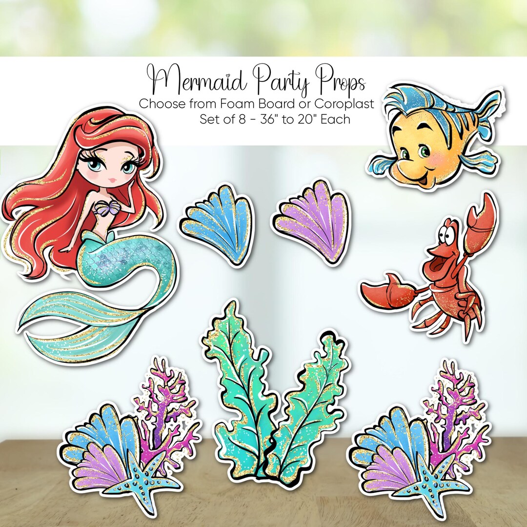 Set of 8 Mermaid Birthday Cut Outs, Under the Sea Birthday Props ...