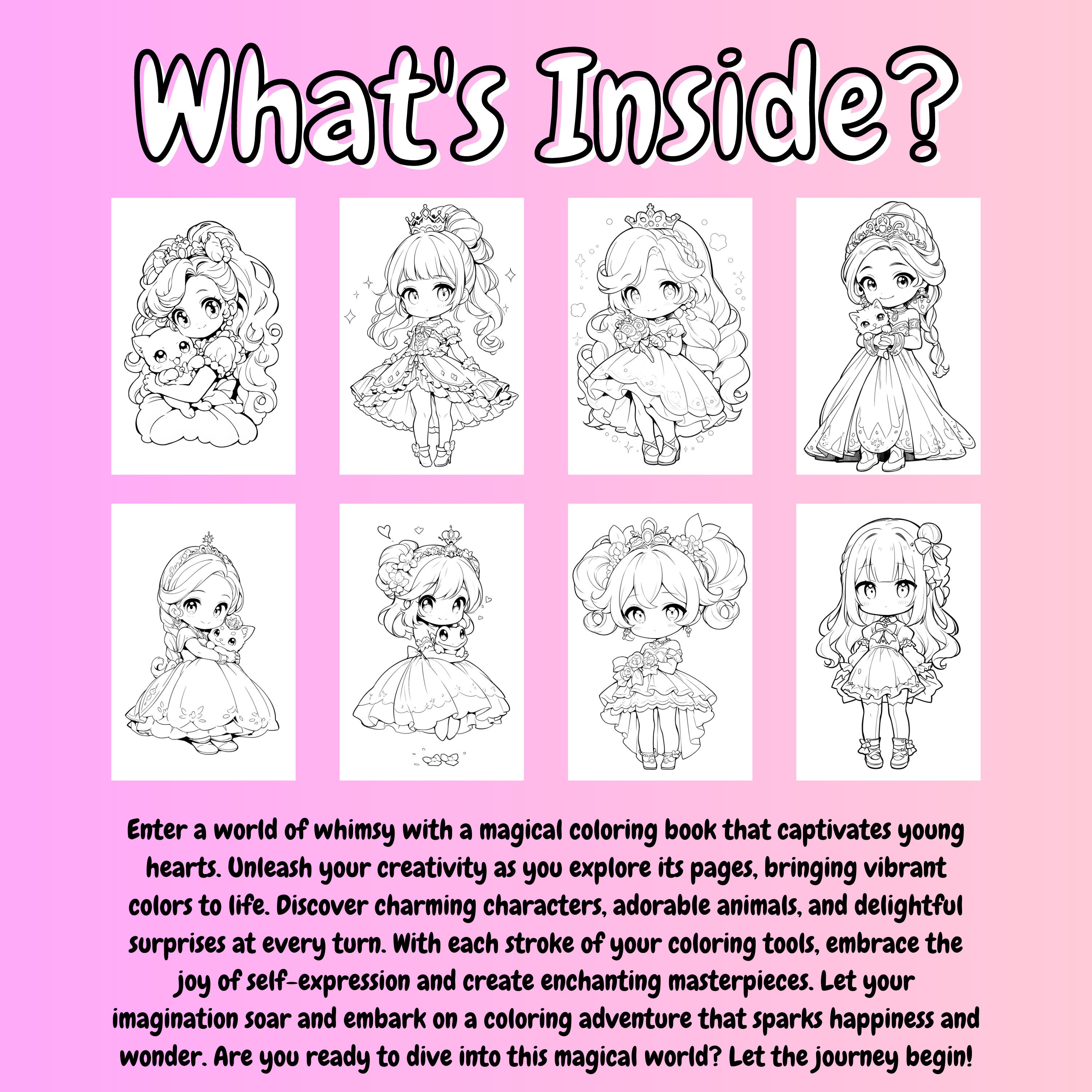 My Kawaii Princesses Coloring Book - Etsy