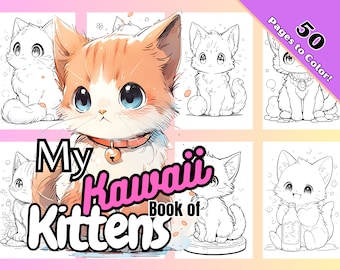 60 Kawaii Kittens Coloring Book Collection Cute Adorable Baby Cats ...