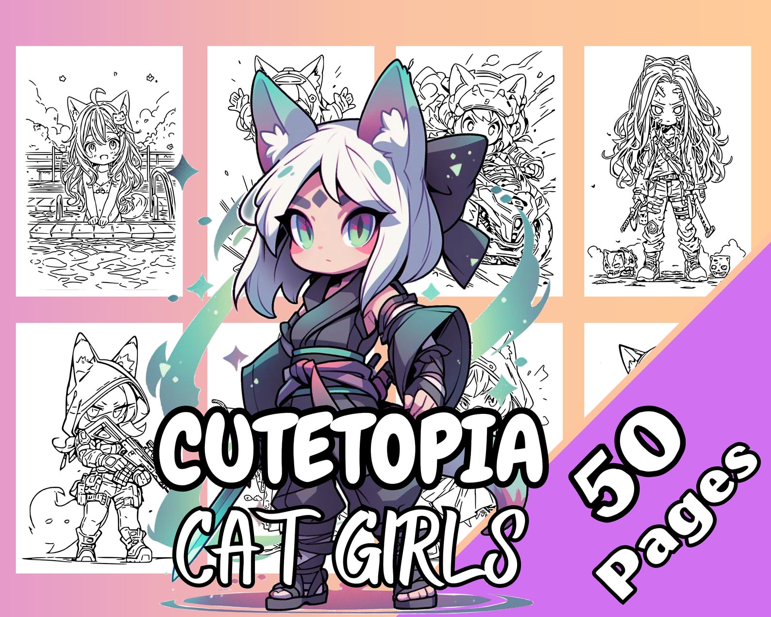 Cutetopia Cat Girls Coloring Book Digital Download - Etsy