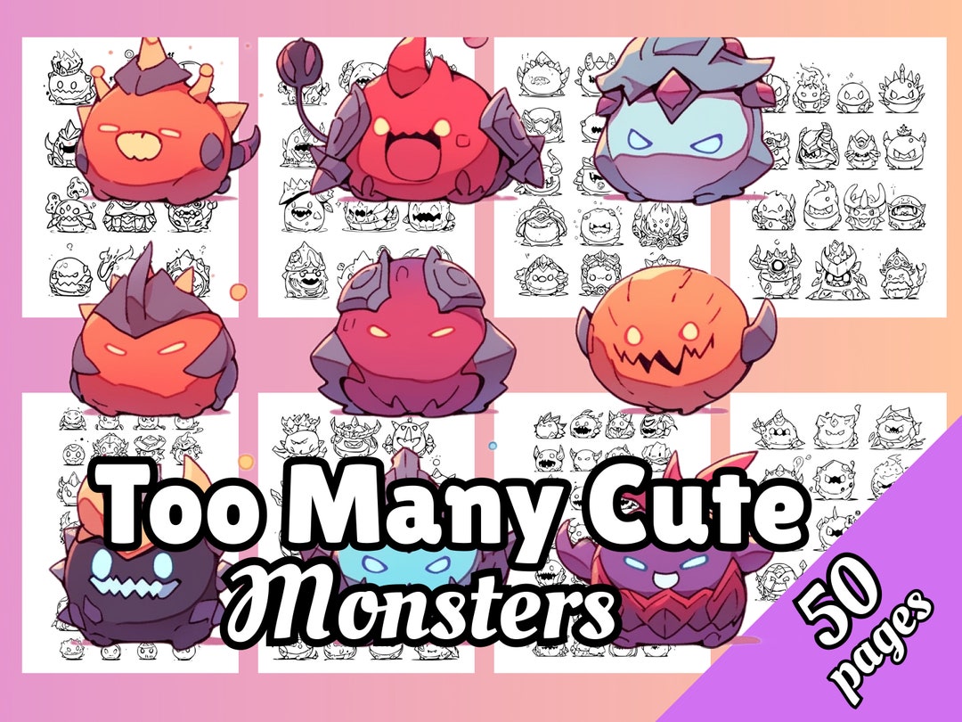 Too Many Cute Monsters Coloring Book - Etsy