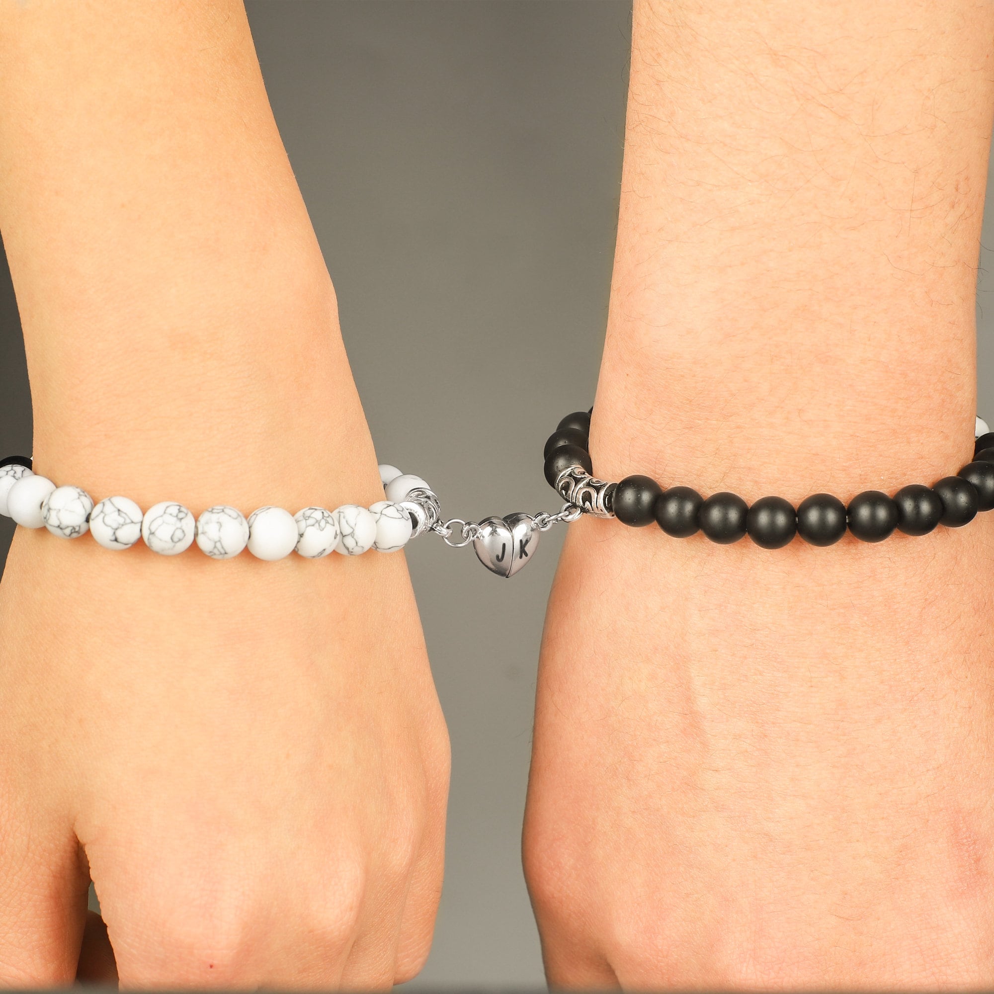 Custom Matching Beaded Magnetic Heart Bracelets, Letter Bead Bracelets ...