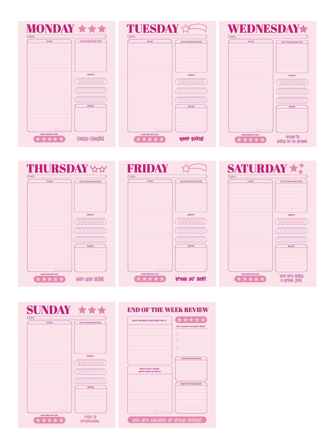 PINK Printable Weekly Planner - Etsy