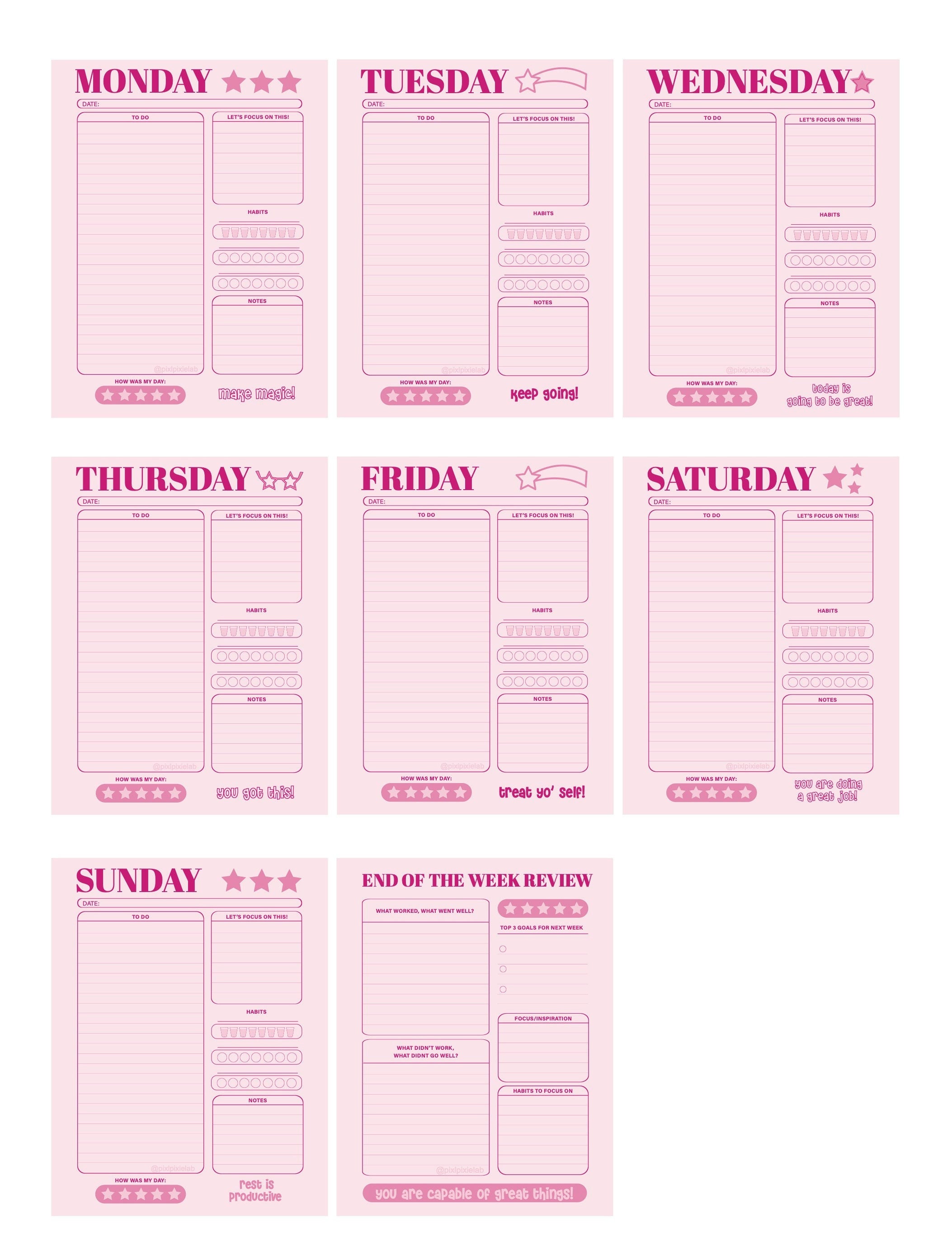 PINK Printable Weekly Planner - Etsy