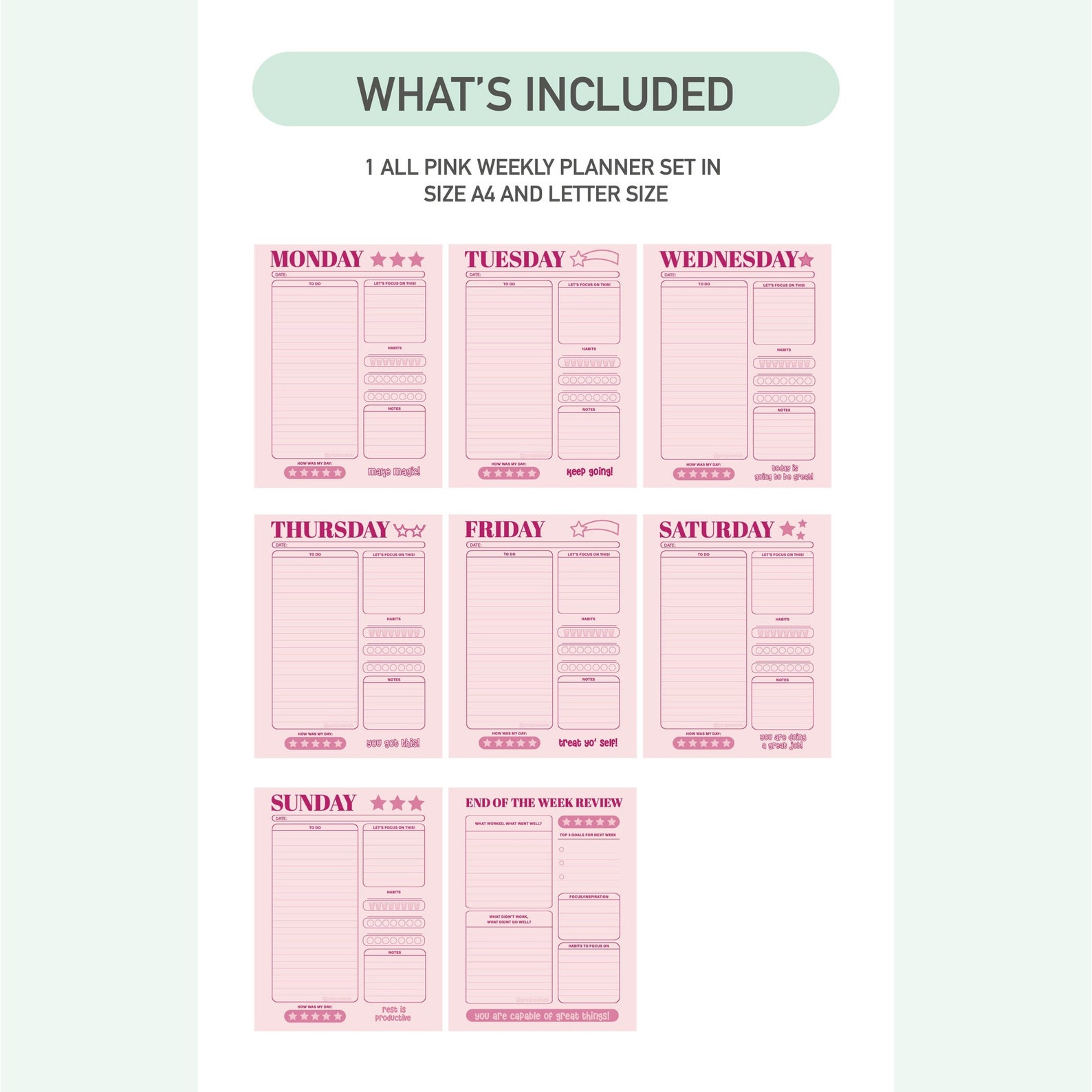 PINK Printable Weekly Planner - Etsy