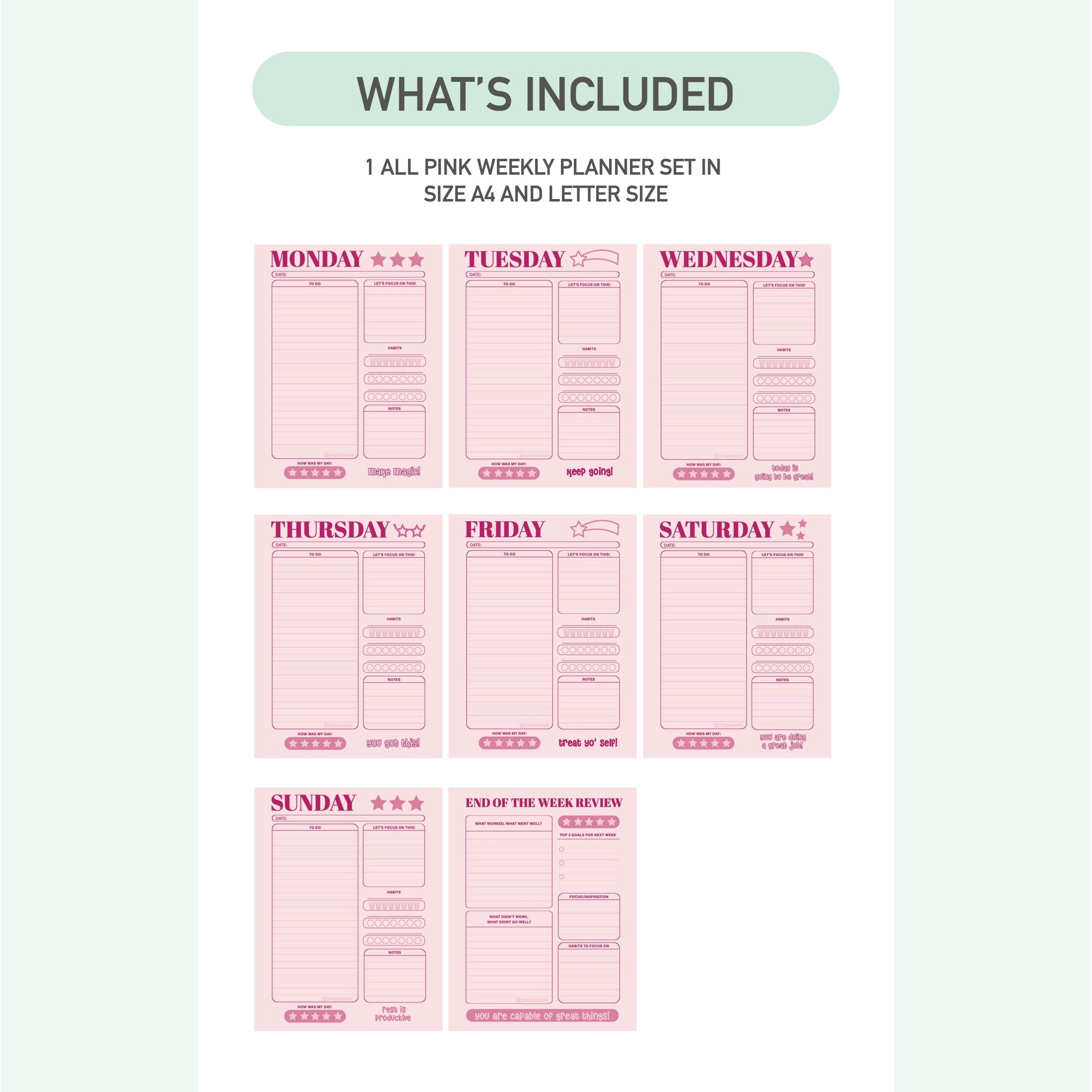 PINK Printable Weekly Planner - Etsy