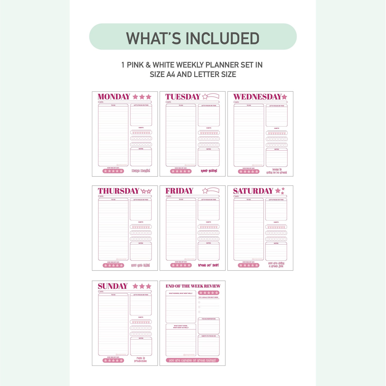 PINK Printable Weekly Planner - Etsy
