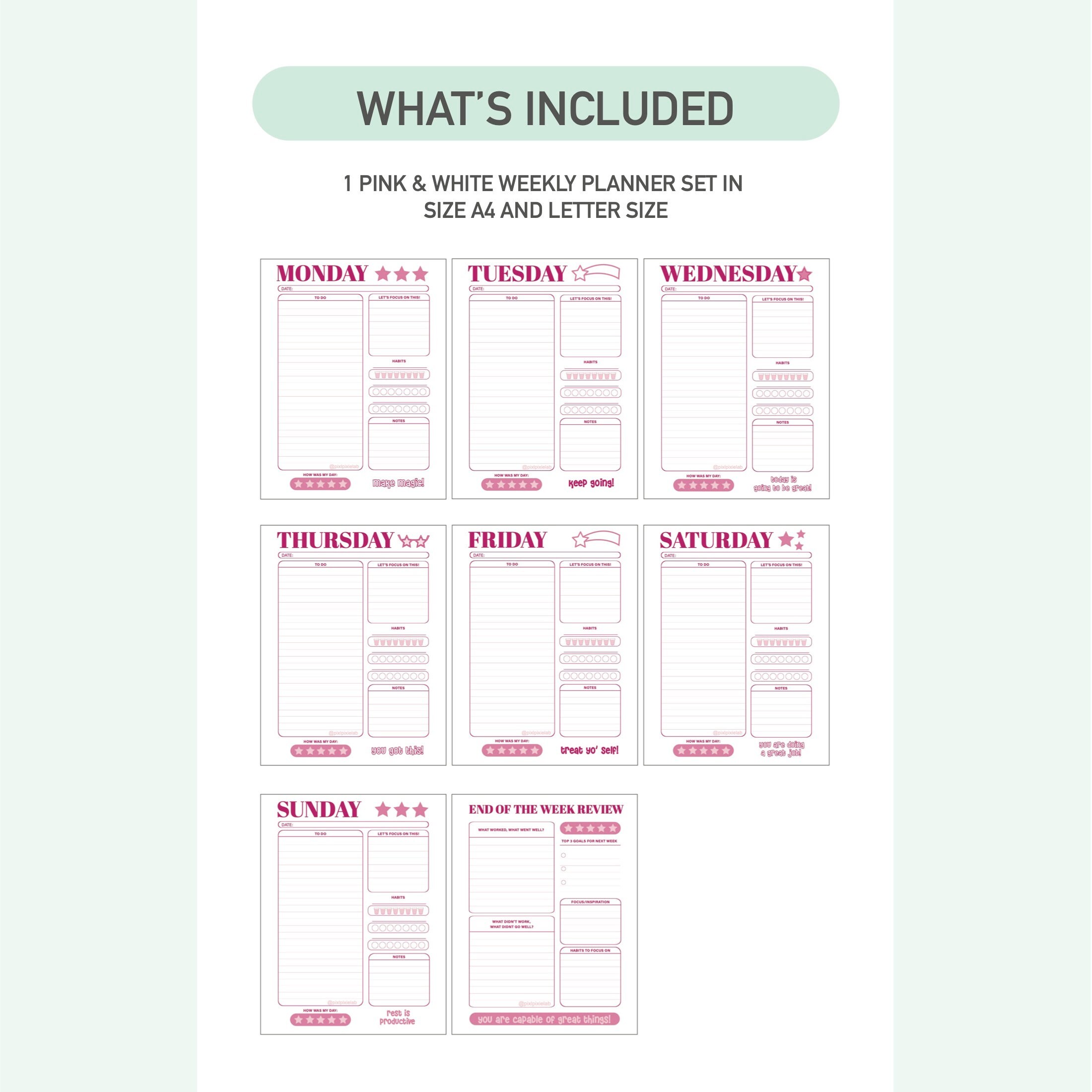 PINK Printable Weekly Planner - Etsy