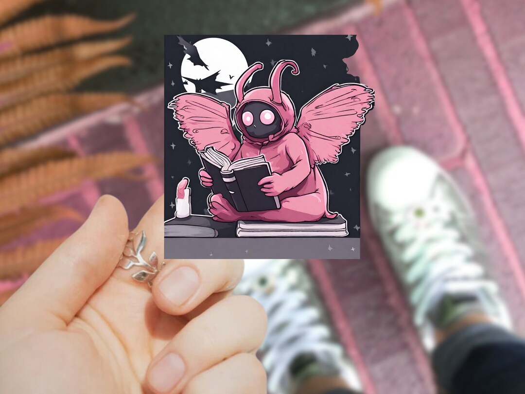 Pink Mothman Reading Sticker Cryptid Sticker Waterproof - Etsy