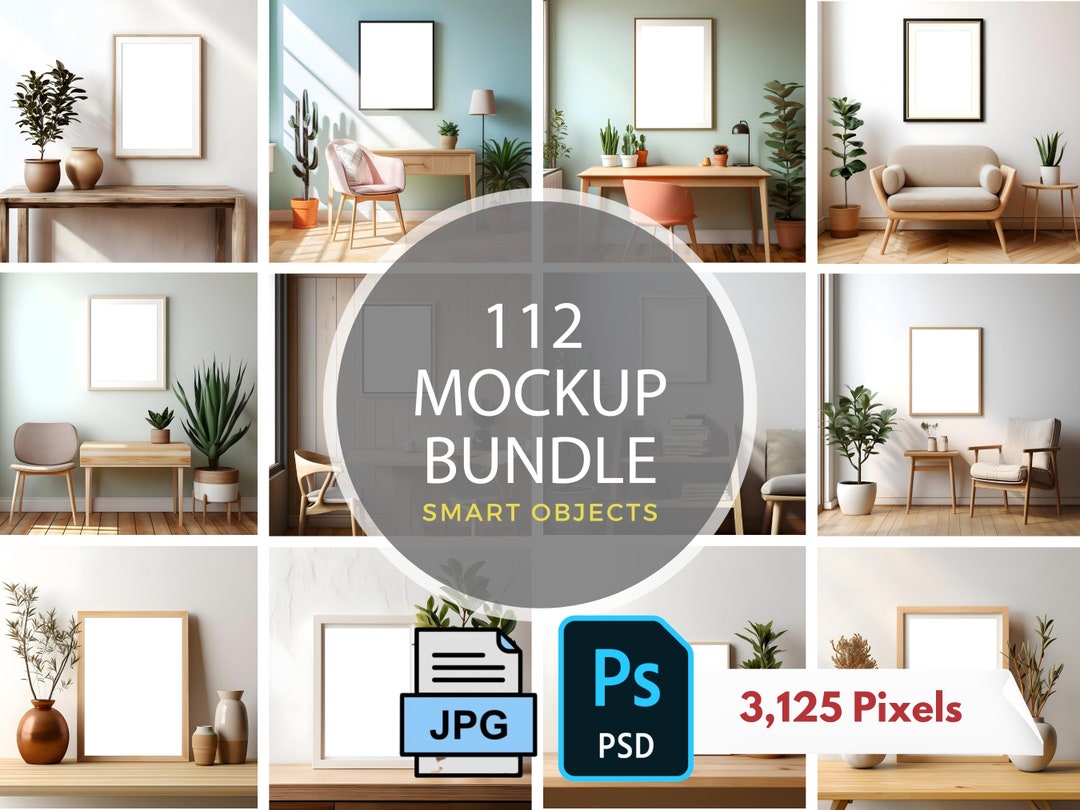 112 Frame Mockup Set, Photoshop PSD Smart Object, JPG, Interior Posters ...