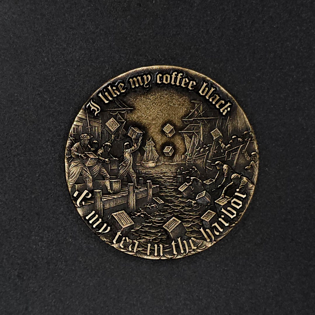 Boston Tea Party Brass Challenge Coin, "i Like My Coffee Black" - Etsy