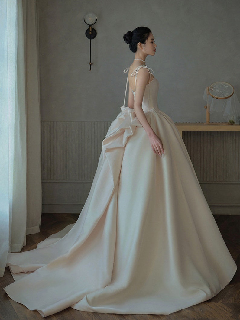 New French Satin Binding Wedding Dresses Simple Suspender Wedding Dress ...