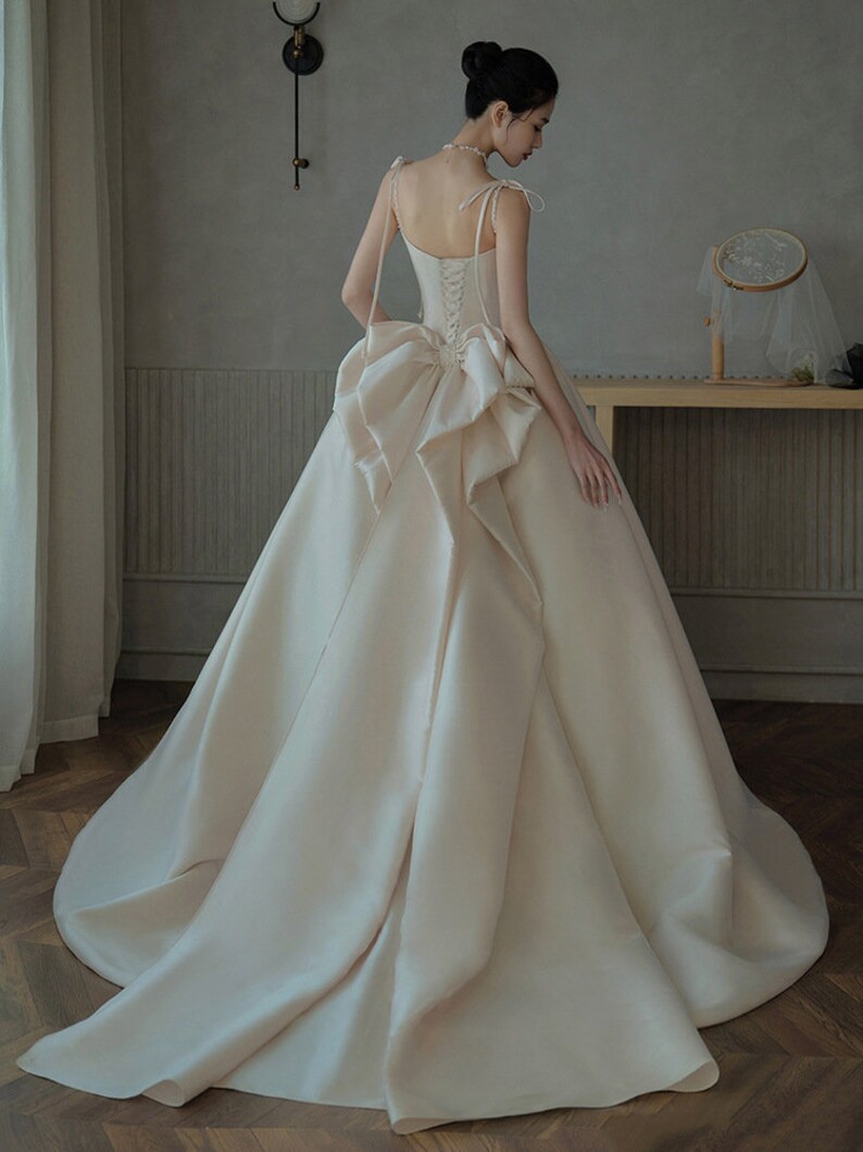 New French Satin Binding Wedding Dresses Simple Suspender Wedding Dress ...