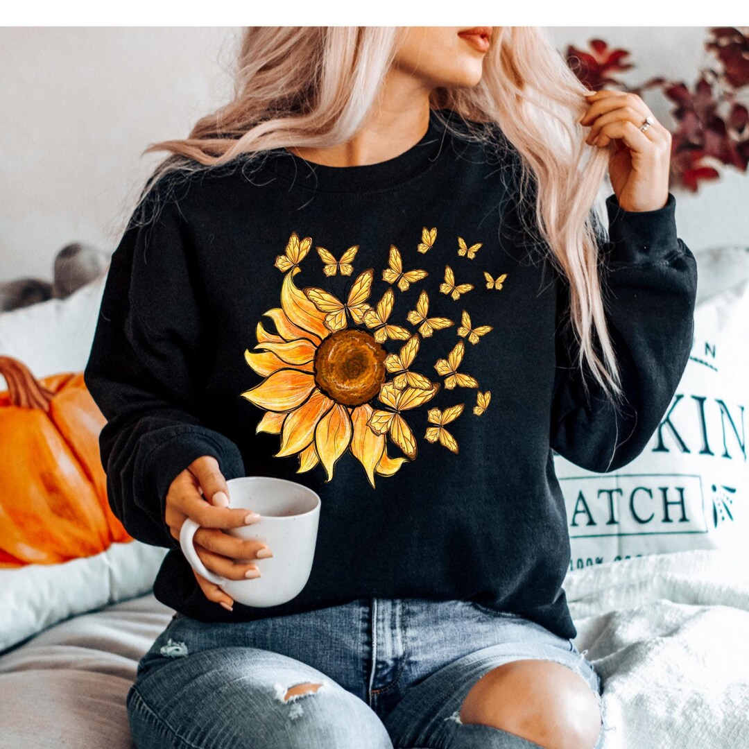 Sunflower Butterfly Sweatshirt, Butterfly Hoodie, Mothers Day Gift ...