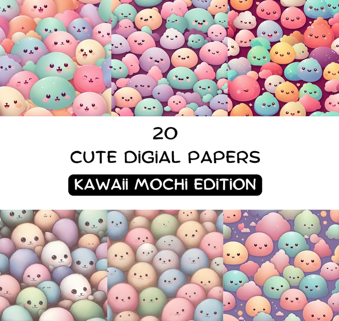 Cute Kawaii Mochi Digital Paper for Crafts Japanese Rice Cake Daifuku ...