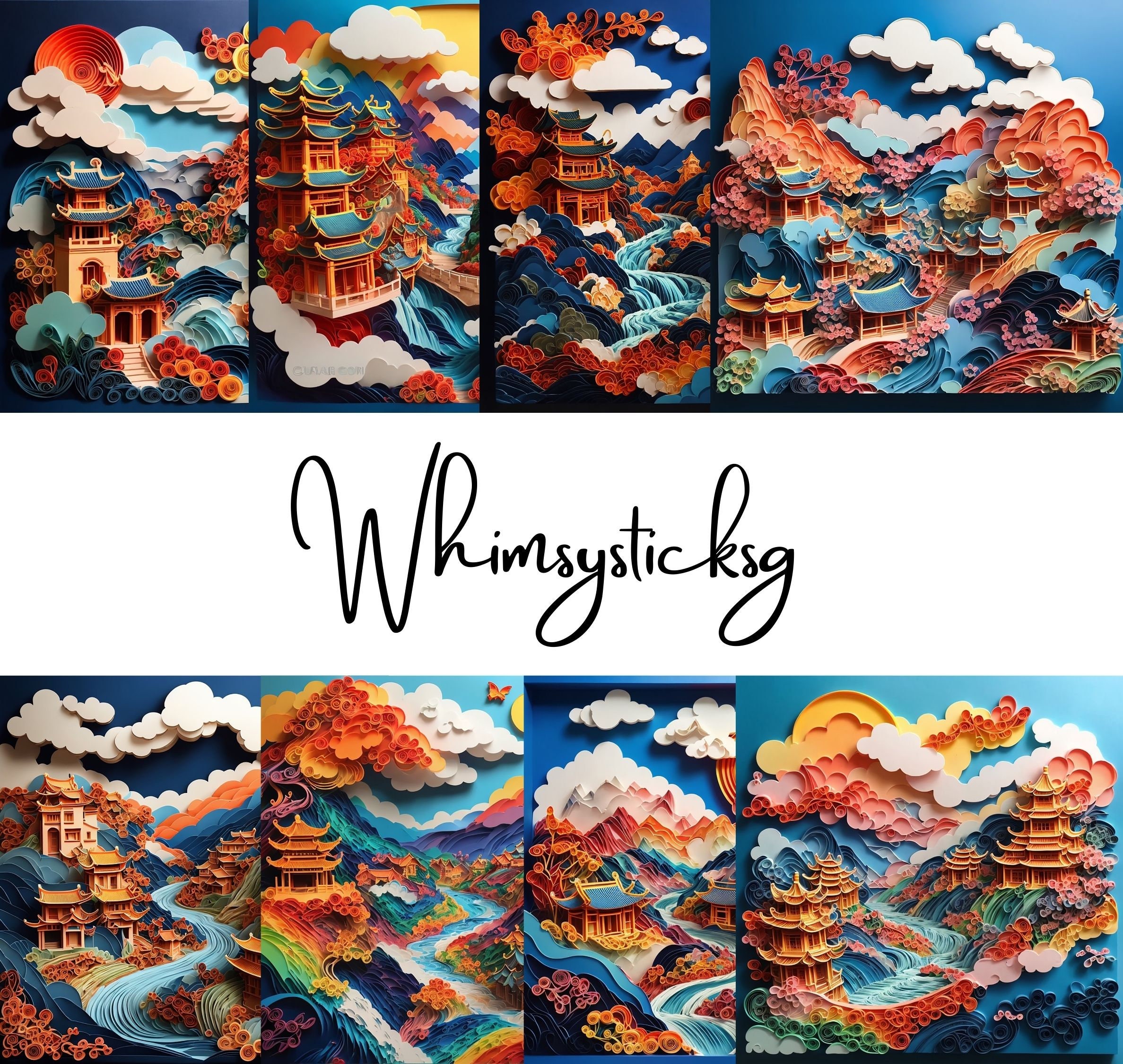 3D Paper Art Chinese Landscape Digital Paper for Crafts - Chinese ...