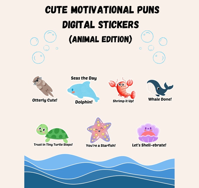 Cute Motivational Puns Digital Stickers (animal Edition), Reward ...