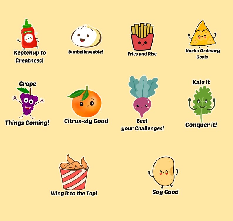 Cute Motivational Puns Digital Stickers food and Beverage Edition ...