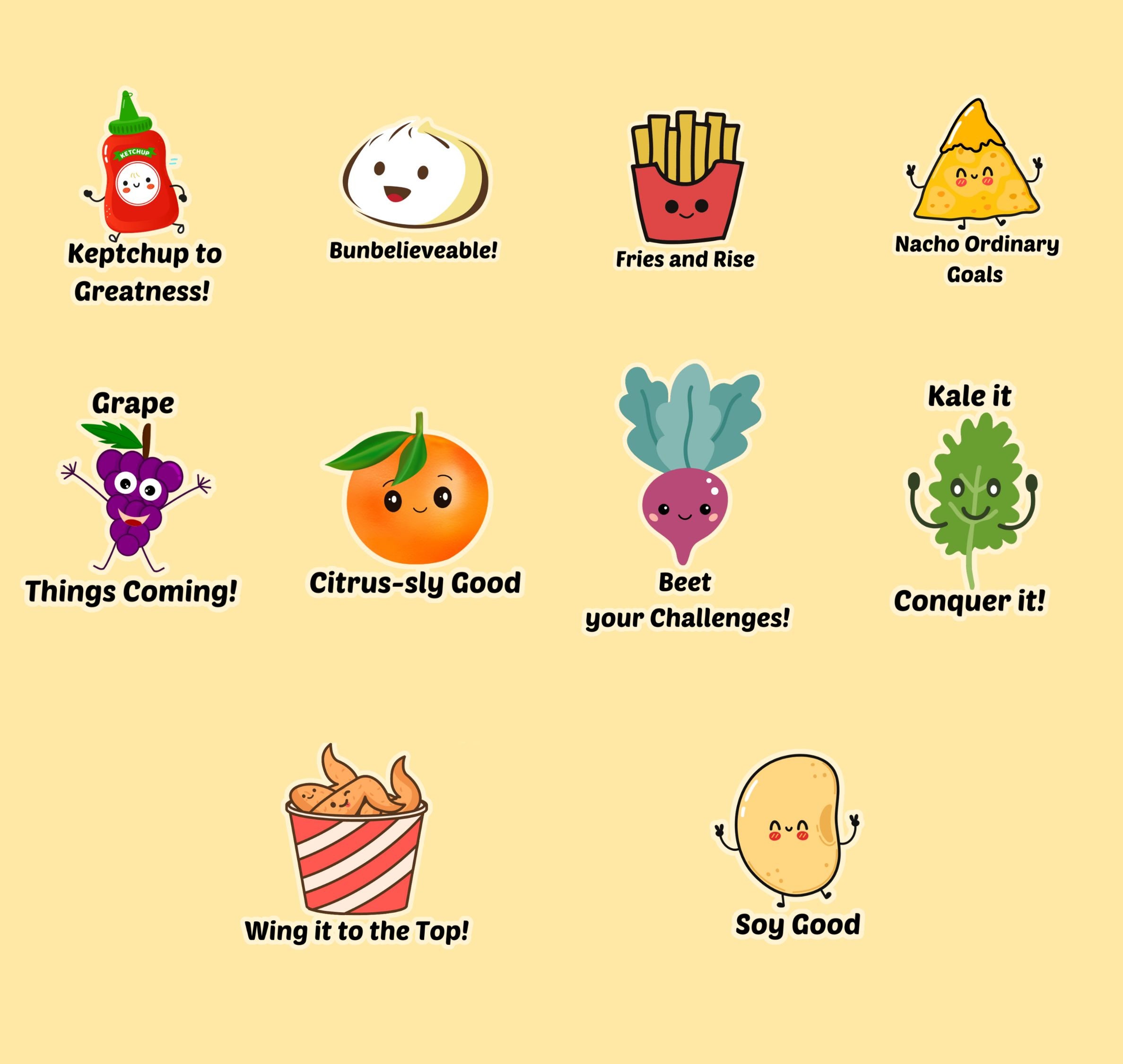 Cute Motivational Puns Digital Stickers food and Beverage Edition ...
